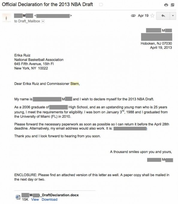 Reddit user declares for NBA draft, gets letter from League