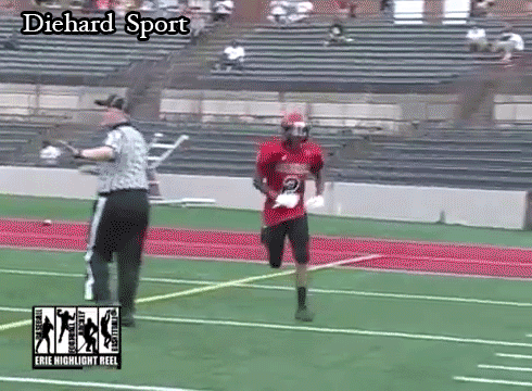 High School football player with chest-bump fail celebration