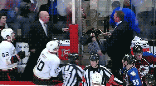 Patrick Roy goes ballistic at end of first game, tries to attack Bruce ...